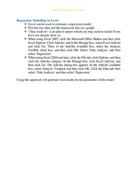 Regression Modelling In Excel Rmit Classification Trusted Regression