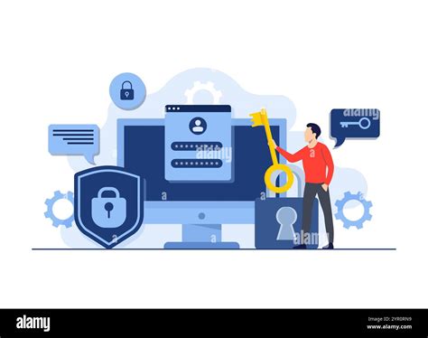 Data And Account Protection Concept Flat Vector Illustration Password Secure Access On Desktop
