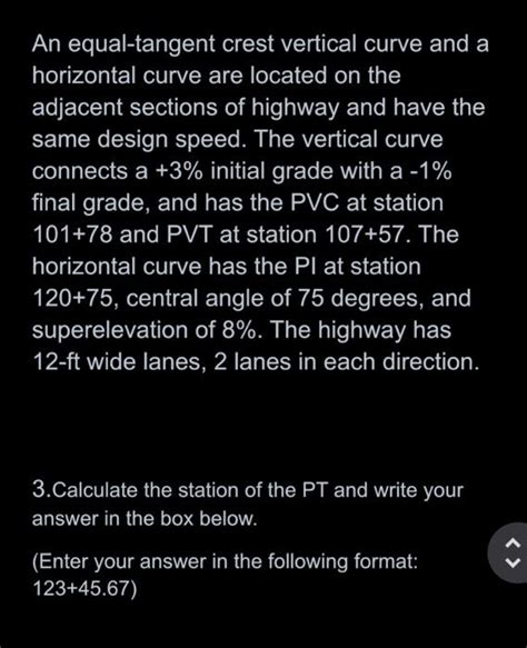 Solved An Equal Tangent Crest Vertical Curve And A Chegg