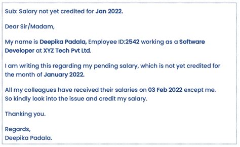 Pending Salary Request Letter To Boss HR For Salary Release