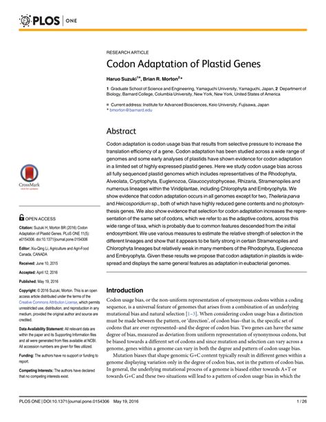 pdf codon adaptation of plastid genes