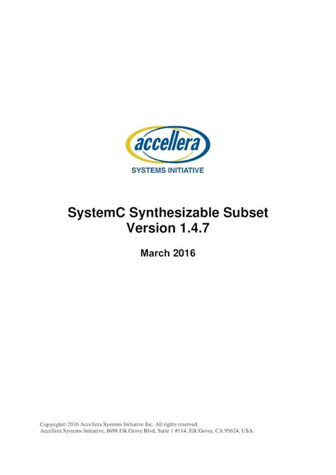 Pdf Systemc Synthesizable Subset Version 14€¦ · Iii To Accellera