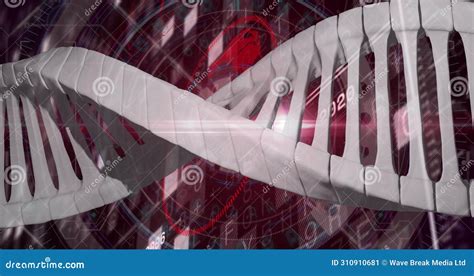 Image Of Scope Scanning Scientific Data Processing And Dna Strand Spinning Stock Image Image