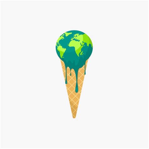 지구 온난화 개념에 지구가 녹는 아이스크림 콘 프리미엄 벡터