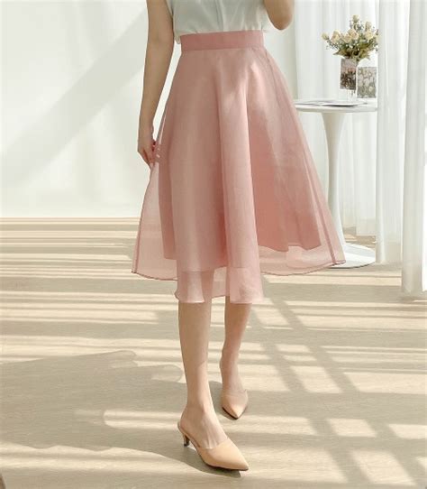 오간자 플레어 미디 스커트 에이블리