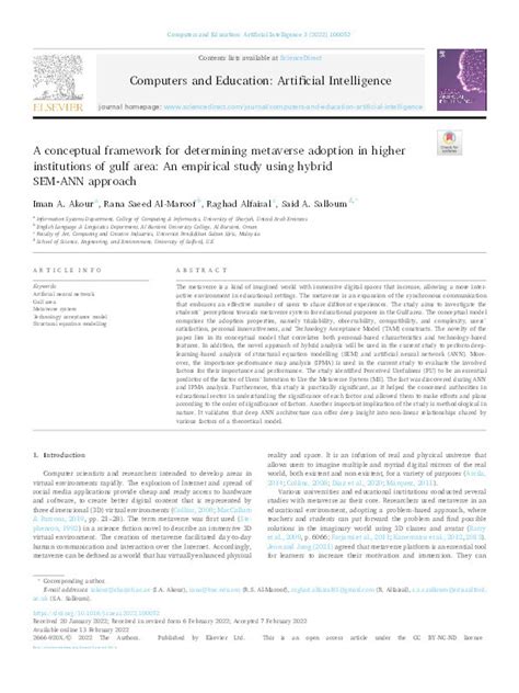 A Conceptual Framework For Determining Metaverse Adoption In Higher Institutions Of Gulf Area