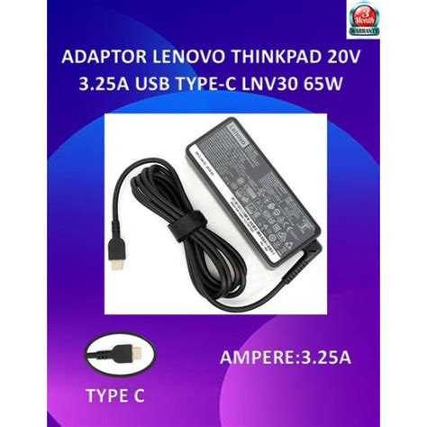 Jual Adaptor Lenovo Thinkpad 20v 3 25a Usb Type C Lnv30 65w Jakarta Pusat Lentera Part
