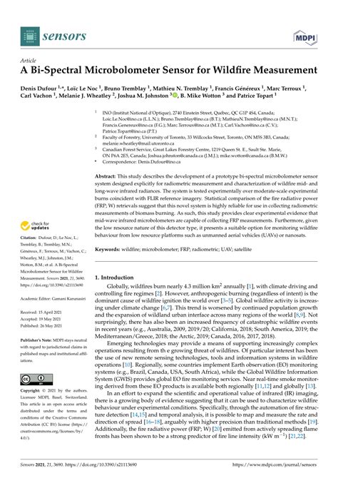 Pdf A Bi Spectral Microbolometer Sensor For Wildfire Measurement