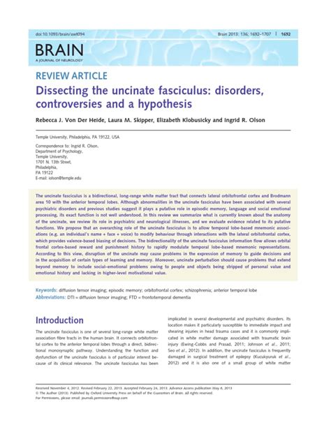 Dissecting The Functions Of The Uncinate Fasciculus Pdf Temporal Lobe Psychopathy