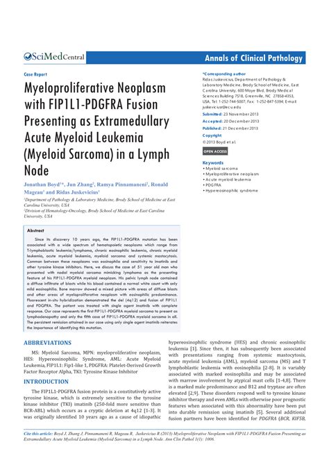 Myeloproliferative Neoplasm With Fip1l1 Pdgfra Fusion Presenting As Extramedullary Acute Myeloid
