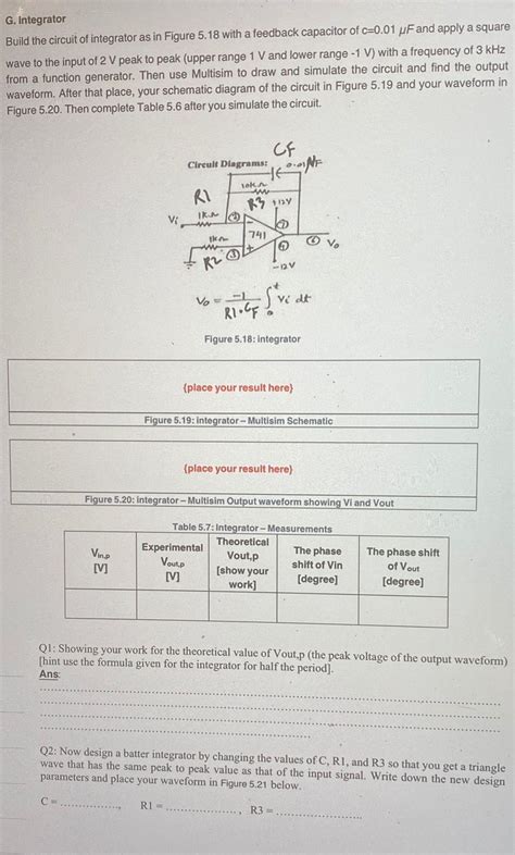 G Integrator Build The Circuit Of Integrator As In Chegg