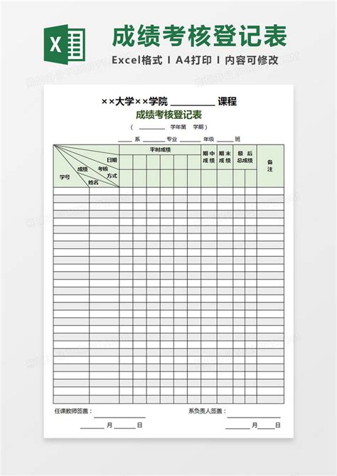 学校成绩考核登记表EXCEL模板下载 考核 图客巴巴