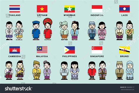 Asean Economics Community Flag National Costume Stock Vector 506458117