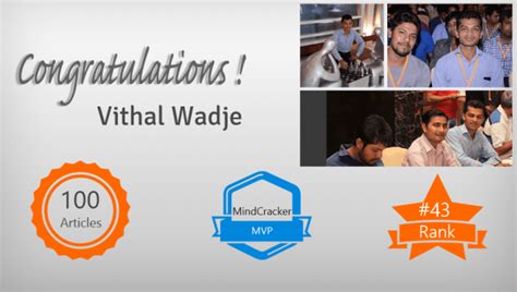 Congratulations Vithal Wadje For Completing 100 Articles On C Corner