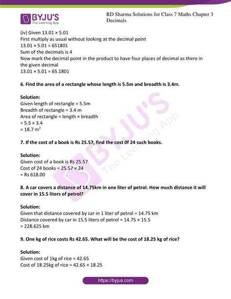 Rd Sharma Solutions For Class 7 Maths Chapter 3 Decimals Avail Free Pdf
