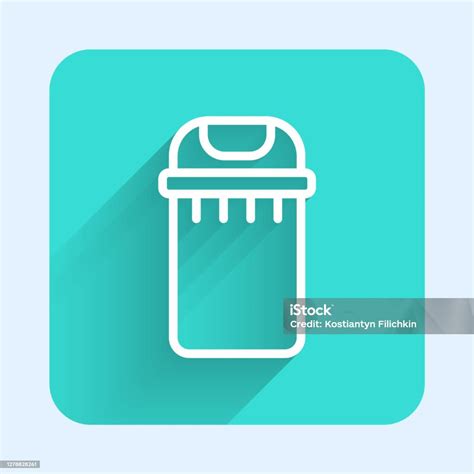 흰색 줄 휴지통긴 그림자로 격리된 아이콘을 만들 수 있습니다 쓰레기통 표지판 바구니 아이콘을 재활용합니다 사무실 휴지통 아이콘입니다 녹색 정사각형 버튼입니다 벡터 개념에