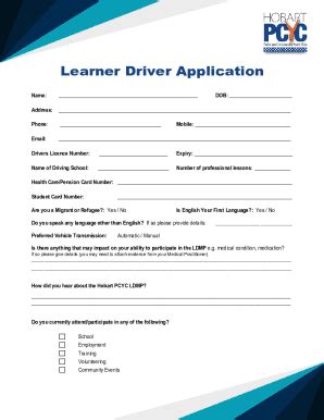 Fillable Online LEARNER DRIVER APPLICATION FORM Sunassist Org Au Fax Email Print PdfFiller