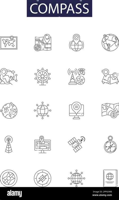 Compass Line Vector Icons And Signs Navigate Direction Guide Orient True North Magnetic