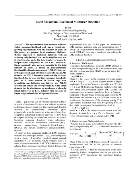 Pdf Local Maximum Likelihood Multiuser Detection