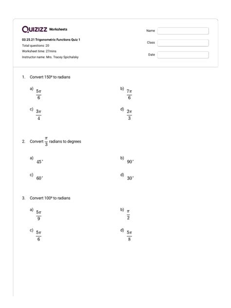quizizz 03 25 21 trigonometric functions quiz 1 pdf trigonometric