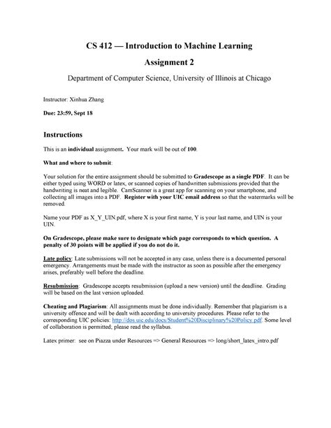 Assignment 2 CS 412 Introduction To Machine Learning Assignment 2