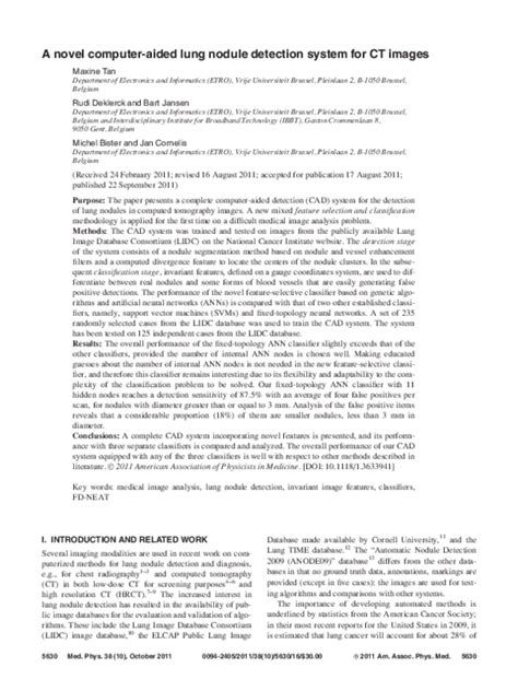 Pdf A Novel Computer Aided Lung Nodule Detection System For Ct Images