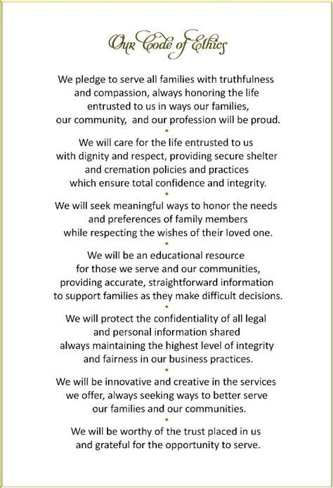 Our Code Of Ethics Faith Family Funeral Services Batson TX