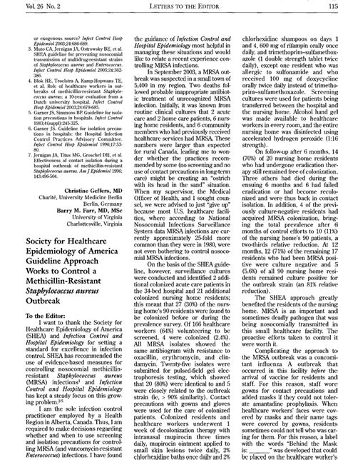 Society For Healthcare Epidemiology Of America Guideline Approach Works To Control A Methicillin