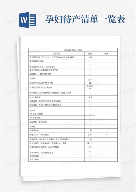 孕妇待产清单一览表word模板下载编号loznbrao熊猫办公
