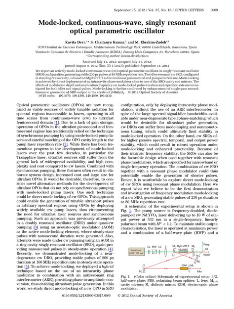 Pdf Mode Locked Continuous Wave Singly Resonant Optical Parametric Oscillator