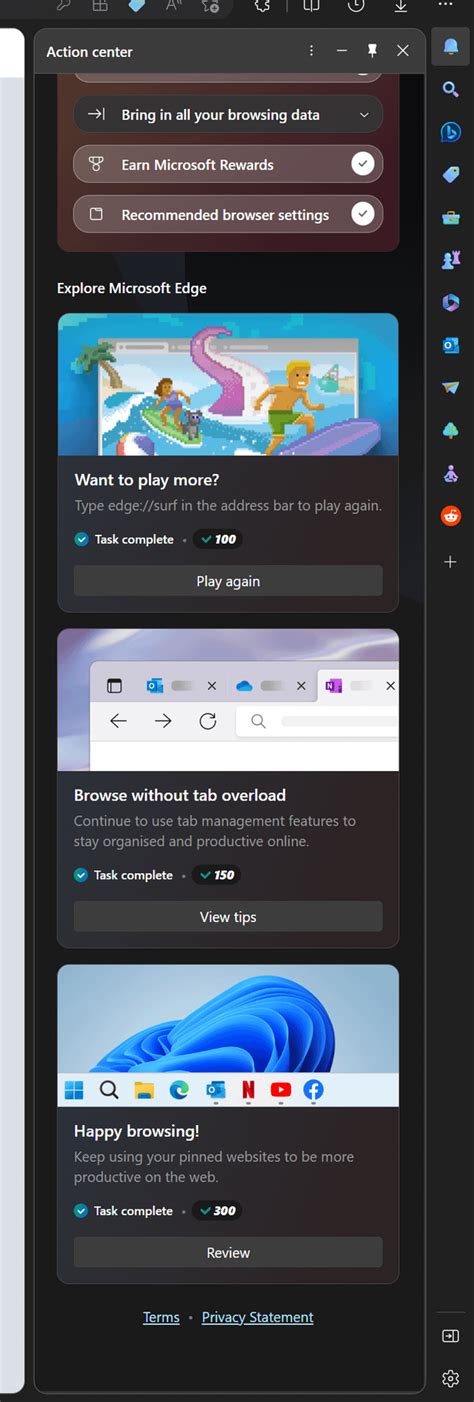 Edge Sidebar Action Center 550 Points R Microsoftrewards