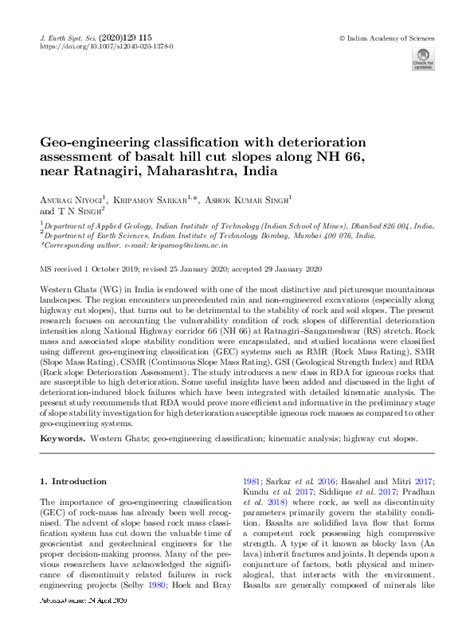 Pdf Geo Engineering Classification With Deterioration Assessment Of Basalt Hill Cut Slopes