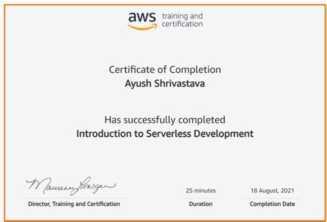 I Completed A Certificate In Introduction To Serverless Development On The Platform Aws Ayush