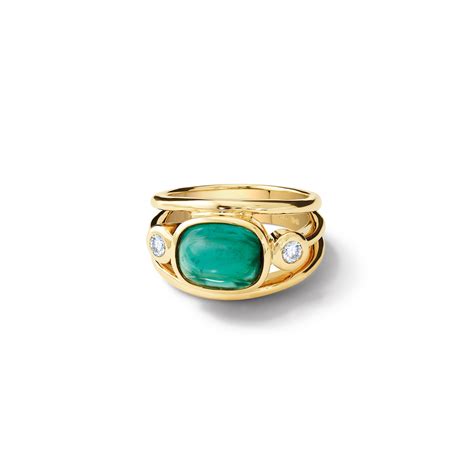 Aeneus Ring 18ct Yellow Gold Green Cabochon Tourmaline And Diamond