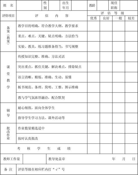 学校教学效果评估表word文档在线阅读与下载免费文档