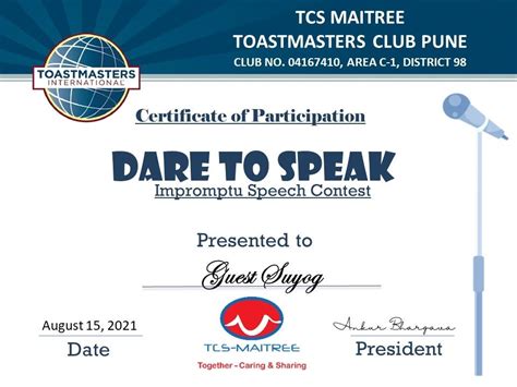 Suyog Bagul On Linkedin Certificate Appreciation Softskills Tcs Maitree Toastmasters