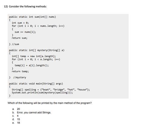 Solved Consider The Following Methods Public Static Int Chegg