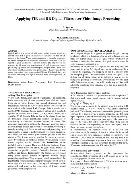 Pdf Applying Fir And Iir Digital Filters Over Video Image Processing