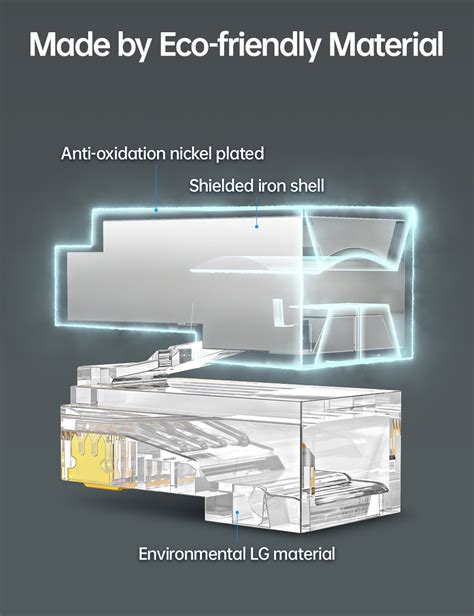 Ampcom Cat6 Pass Through 8p8c Stp Rj45 Connectors Shielded 3 50μ Gold Plated 8p8c Modular Plugs