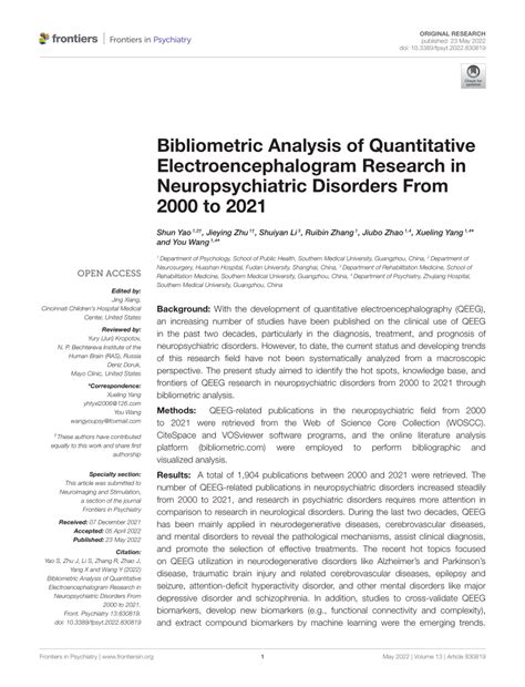 Pdf Bibliometric Analysis Of Quantitative Electroencephalogram Research In Neuropsychiatric