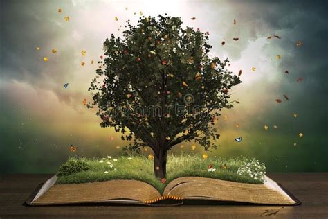 Tree Growing On Open Bible Illustration