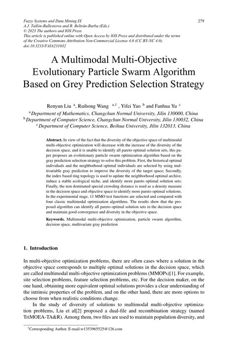 pdf a multimodal multi objective evolutionary particle swarm algorithm based on grey
