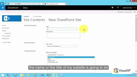 How To Create A Subsite In Sharepoint 2016 Youtube