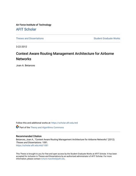 Pdf Context Aware Routing Management Architecture For Airborne
