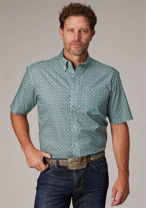 Mens Silver Spring Foulard Short Sleeve Button Western Shirt Roper