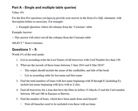 solved part a single and multiple table queries value 6