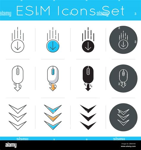 Scrolling Down Arrows Icons Set Computer Mouse And Arrowheads In