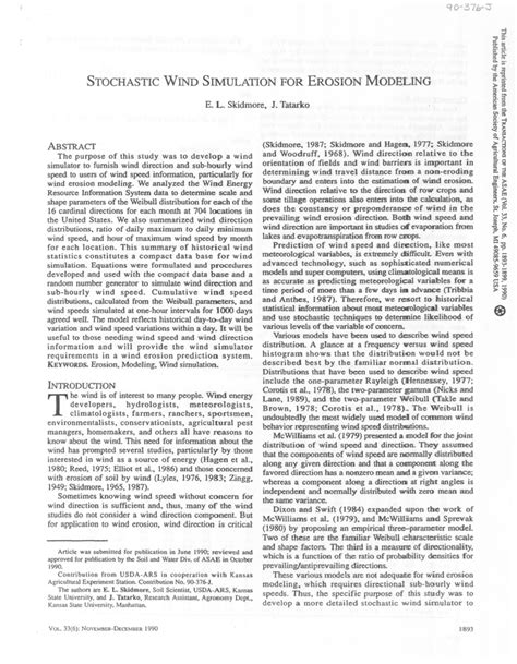Pdf Stochastic Wind Simulation For Erosion Modeling
