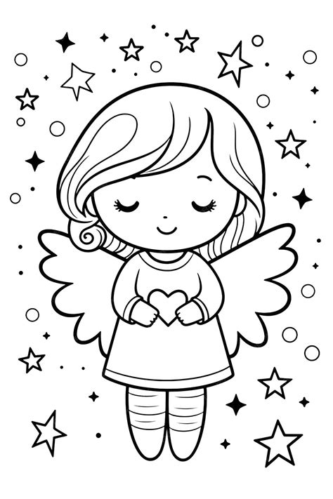 귀여운 천사의 색칠 페이지 프리미엄 벡터