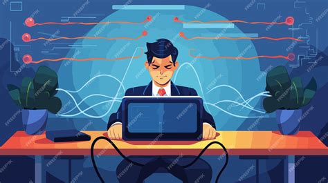 A Cartoon Of A Man Working On A Computer With A Computer In The Background Premium Ai